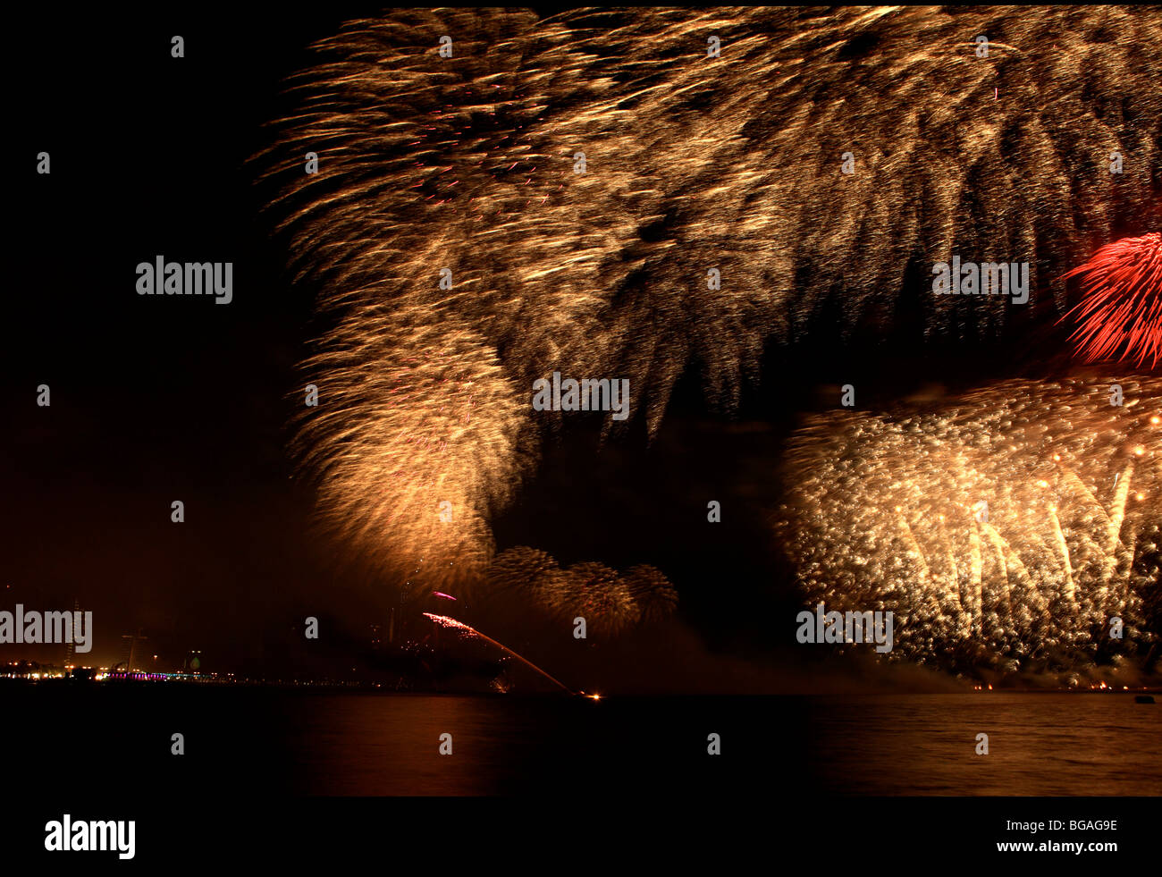 Fireworks going off over Doha Bay to mark Qatar National Day 2009 Stock ...