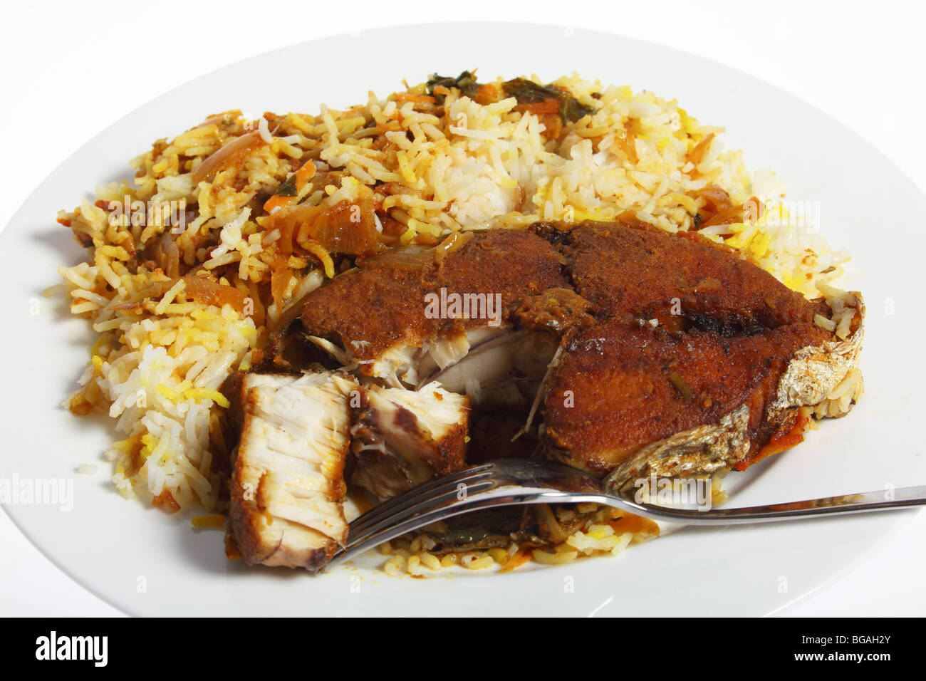 A plate of traditional Gulf Arab fish majboos, a mainstay of the Gulf ...