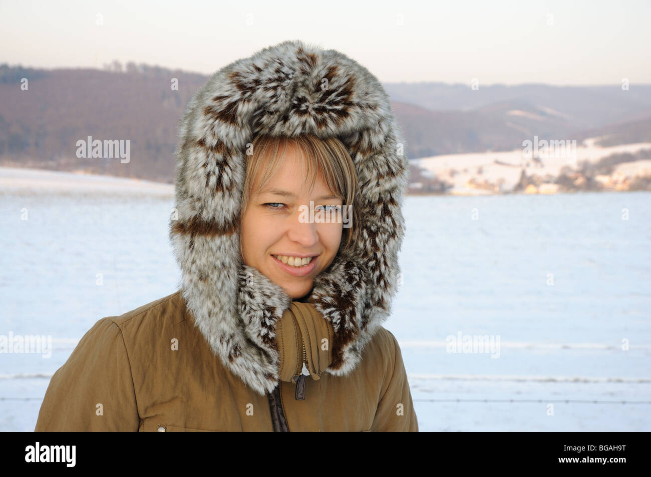 Winter snow model portrait Stock Photo - Alamy