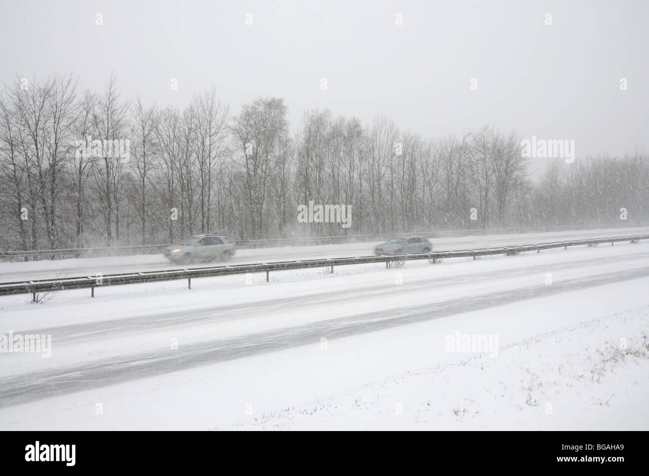 German highway in winter, heavy snow storm Stock Photo - Alamy