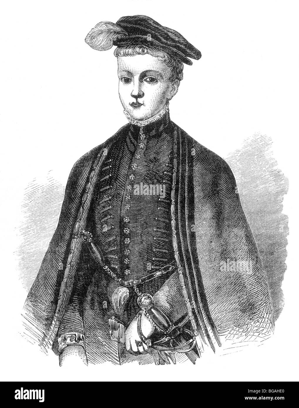 Black and White Illustration; Ca 1567; Lord Darnley, Henry Stuart ...