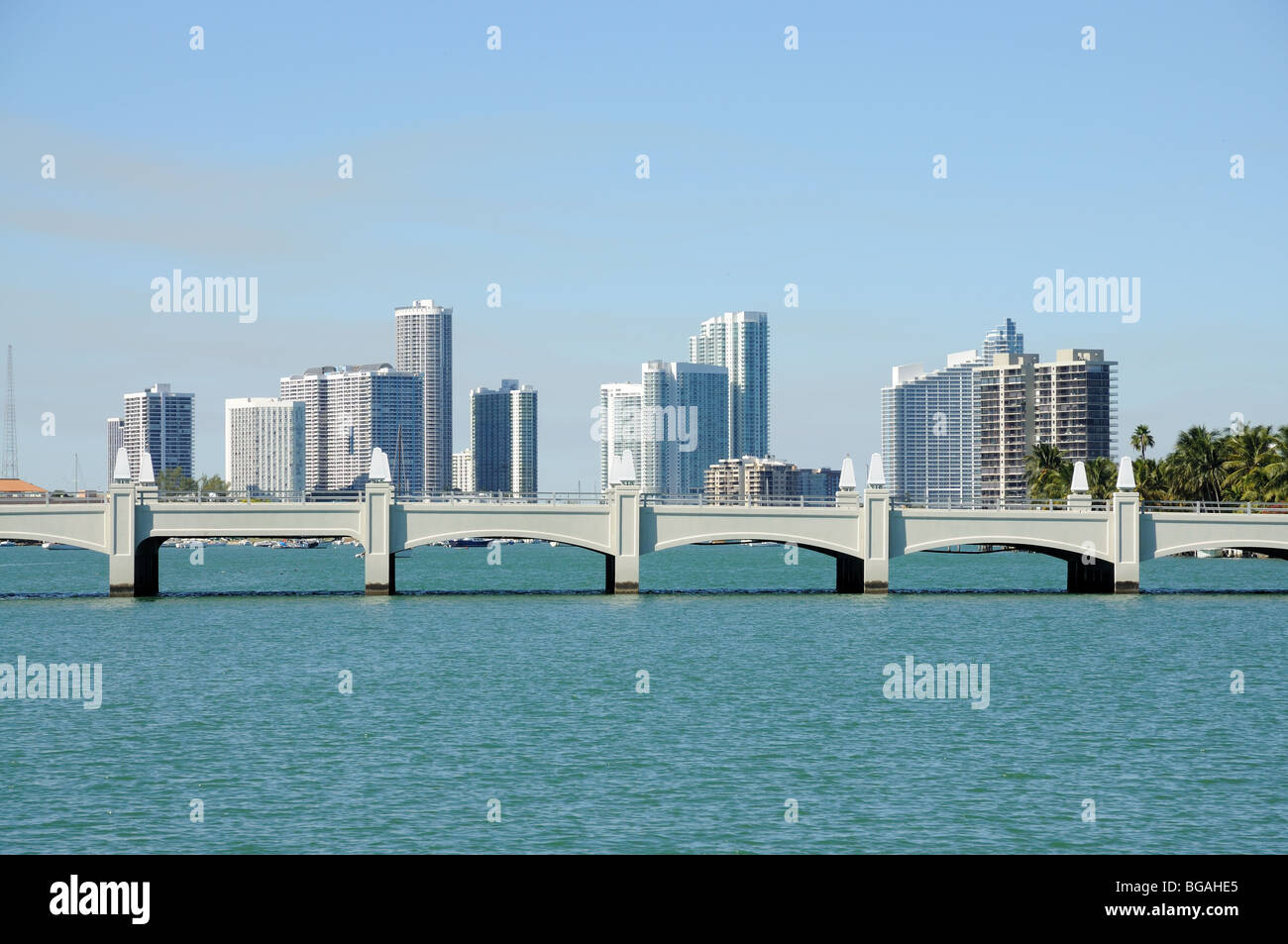 Downtown Miami with the Biscayne Bridge in foreground, Florida USA ...