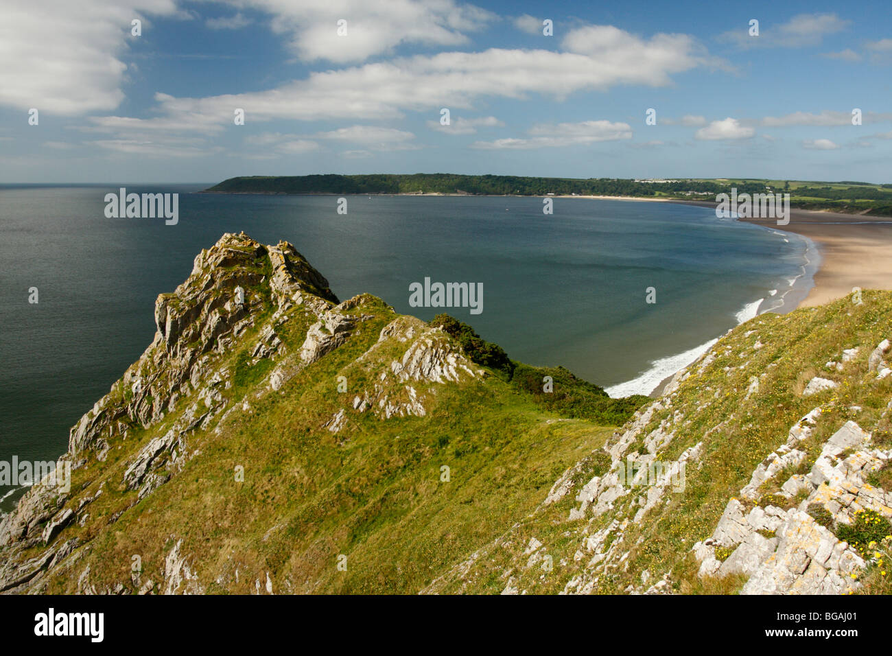 Great Tor with Oxwich Beach on the right in the distance, Gower ...