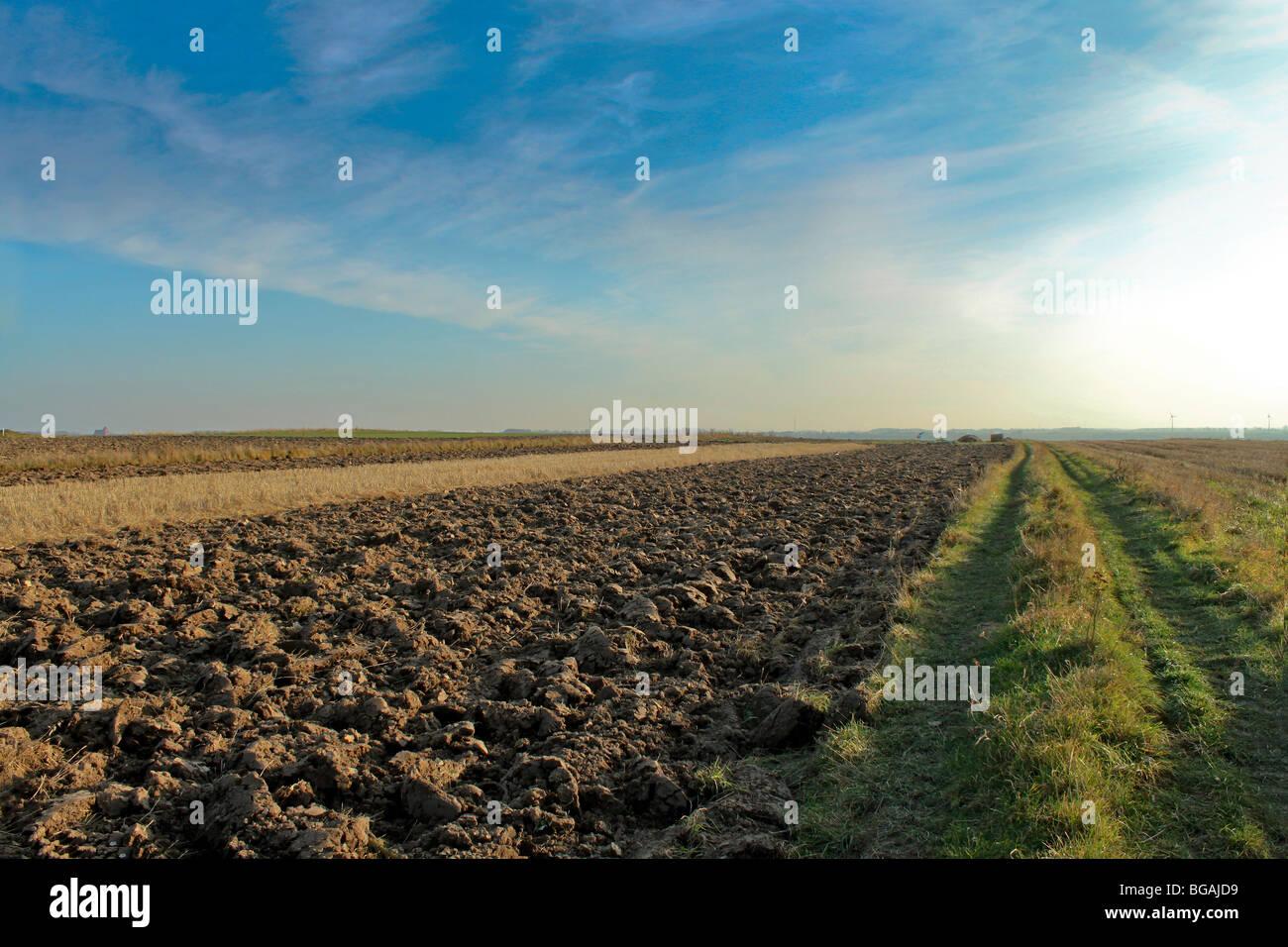 Newly ploughed field in the late summer, country landscape Stock Photo ...