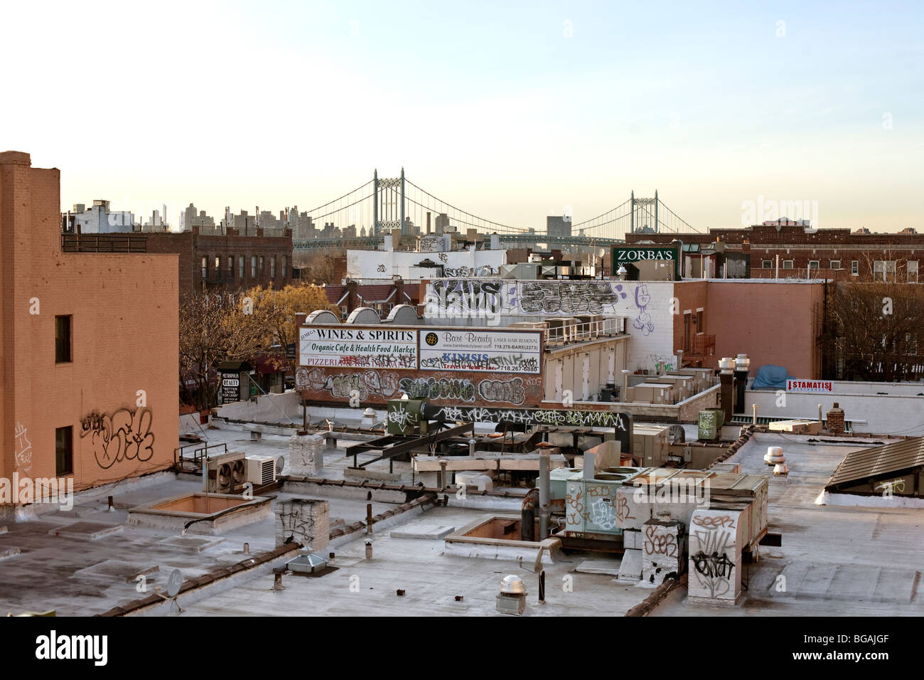 Astoria rooftops & graffiti seen from elevated N train with Robert F ...