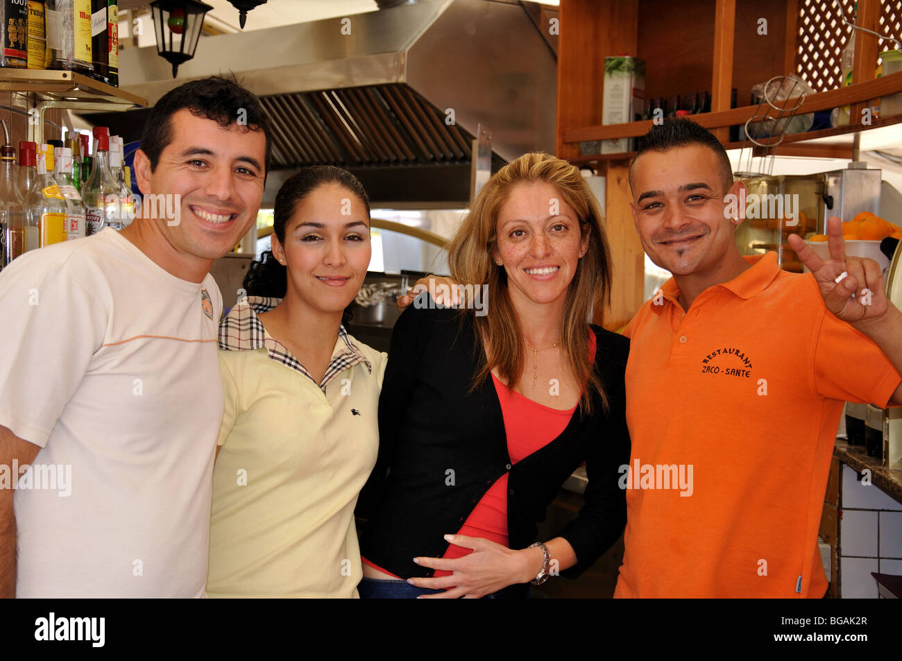 Beach bar staff, Puerto Rico, Mogan Municipality, Gran Canaria, Canary ...