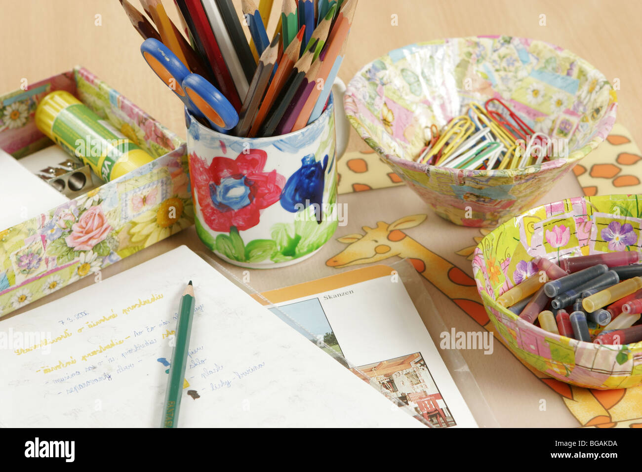 Table with stuff for drawing Stock Photo - Alamy