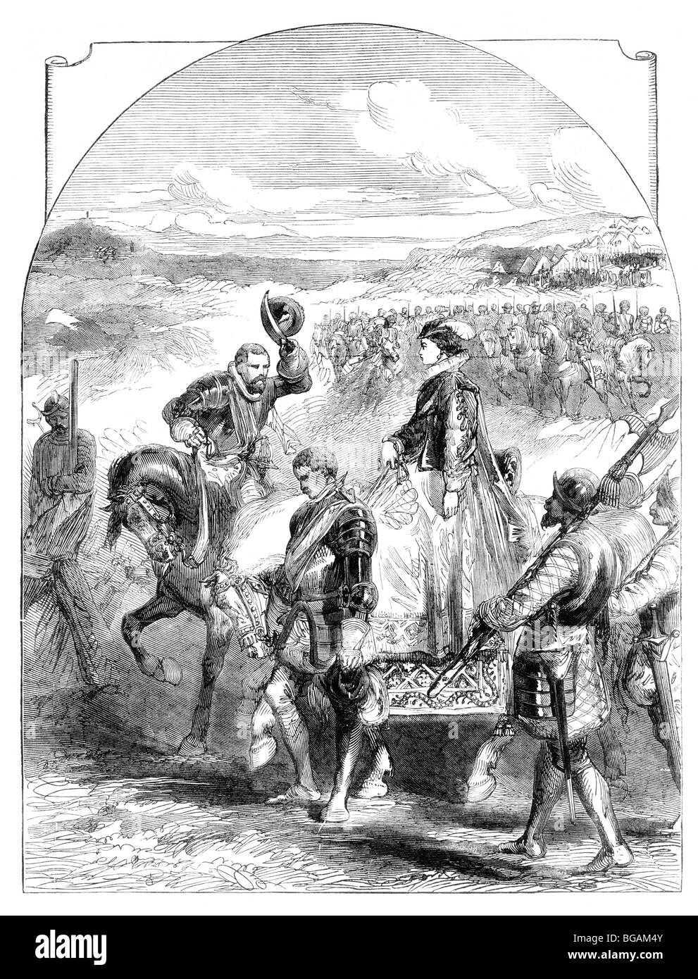 Black and White Engraving: The Surrender of Mary Queen of Scots at ...