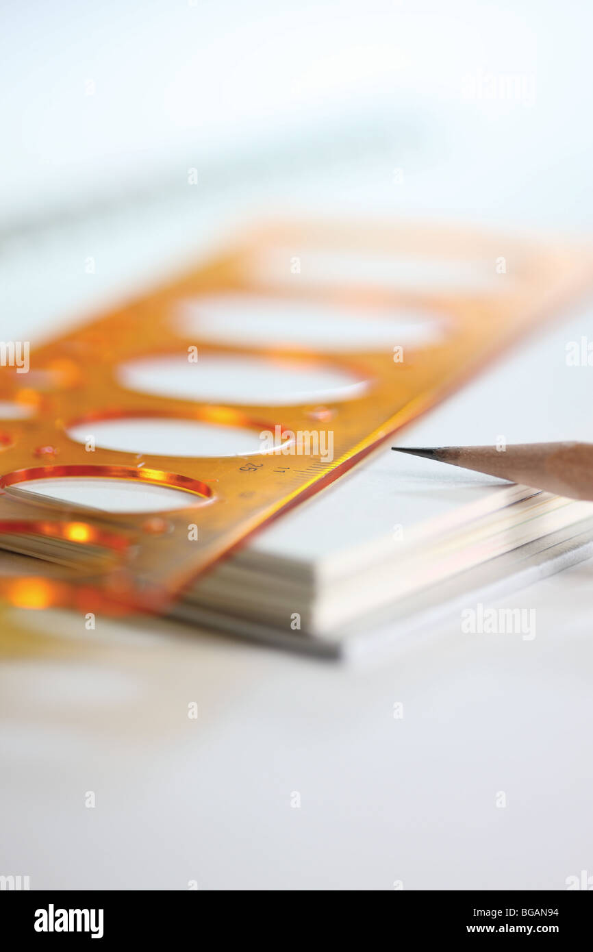 Pencil,ruler and notebook Stock Photo - Alamy