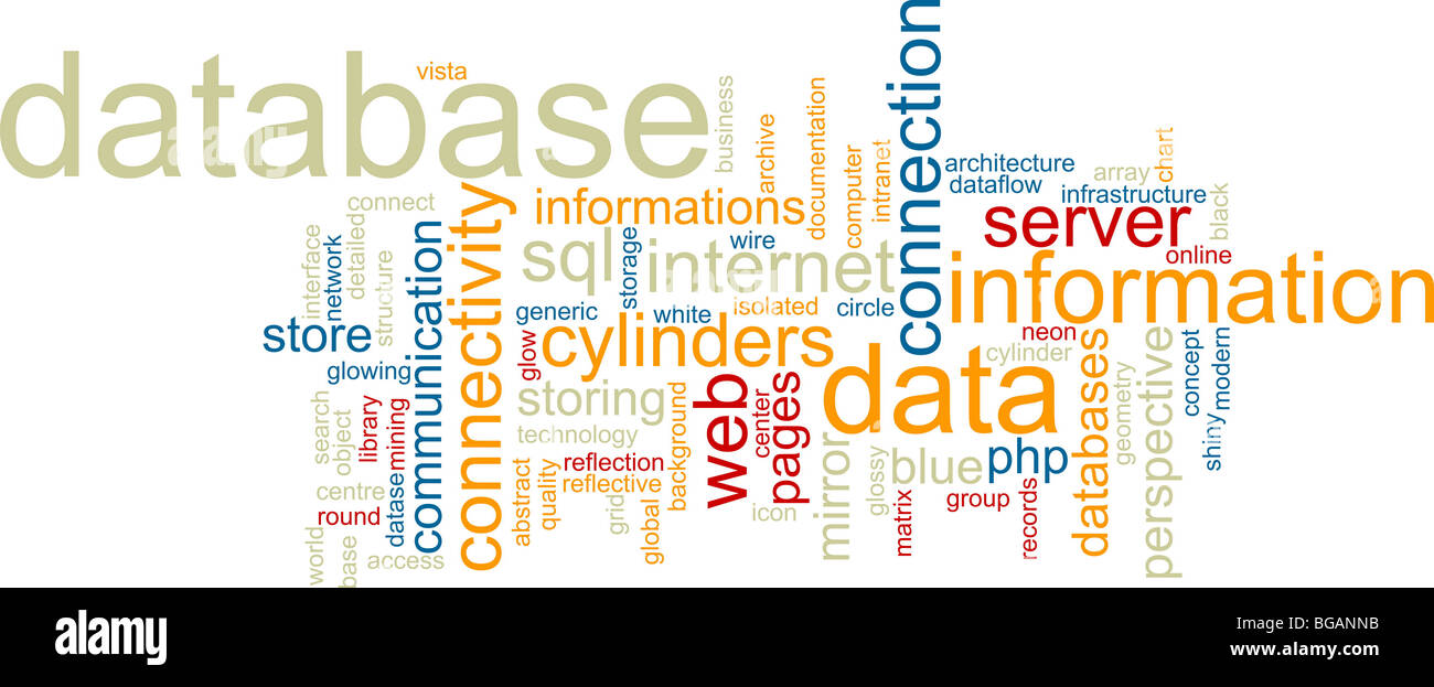 Word cloud concept illustration of database storage Stock Photo - Alamy