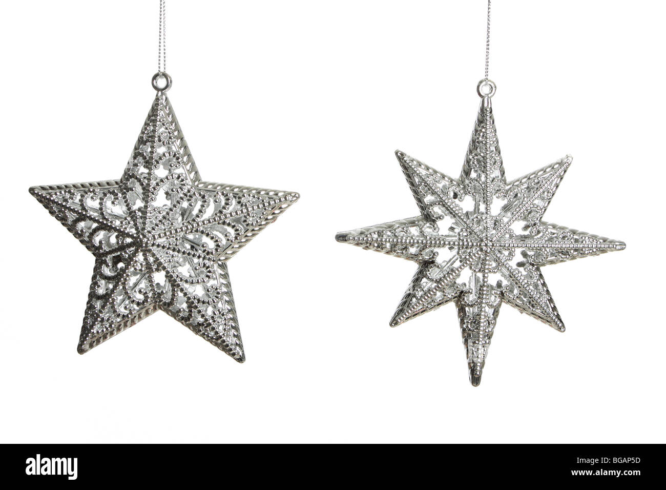 Silver stars hanging on a chain isolated on white shot in studio Stock ...