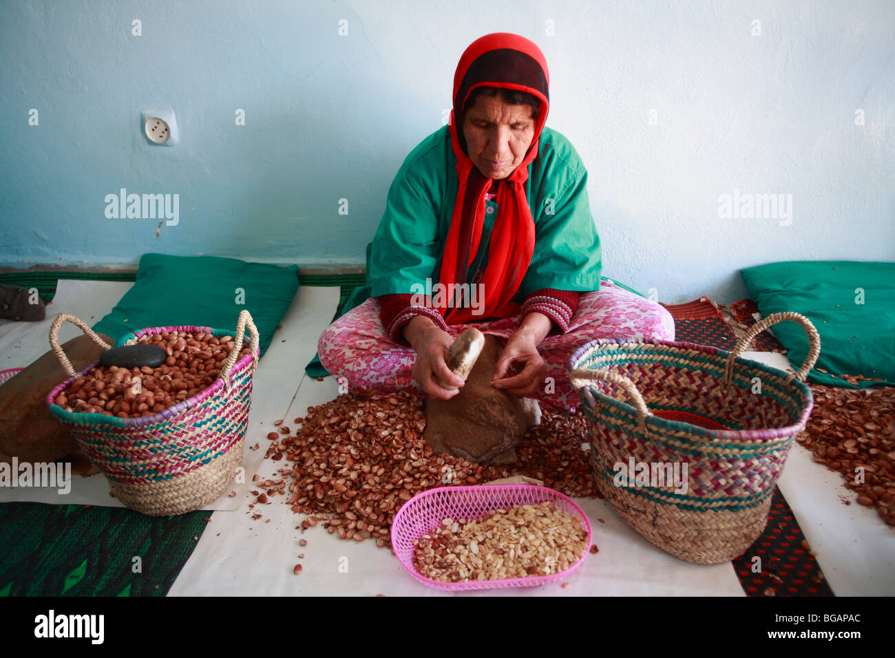 women's cooperative for cracking argan seeds for making argan oil Stock ...
