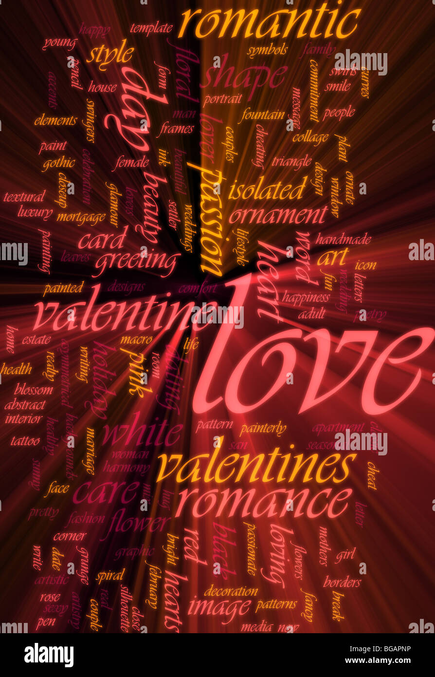Word cloud concept illustration of love romance glowing light effect ...