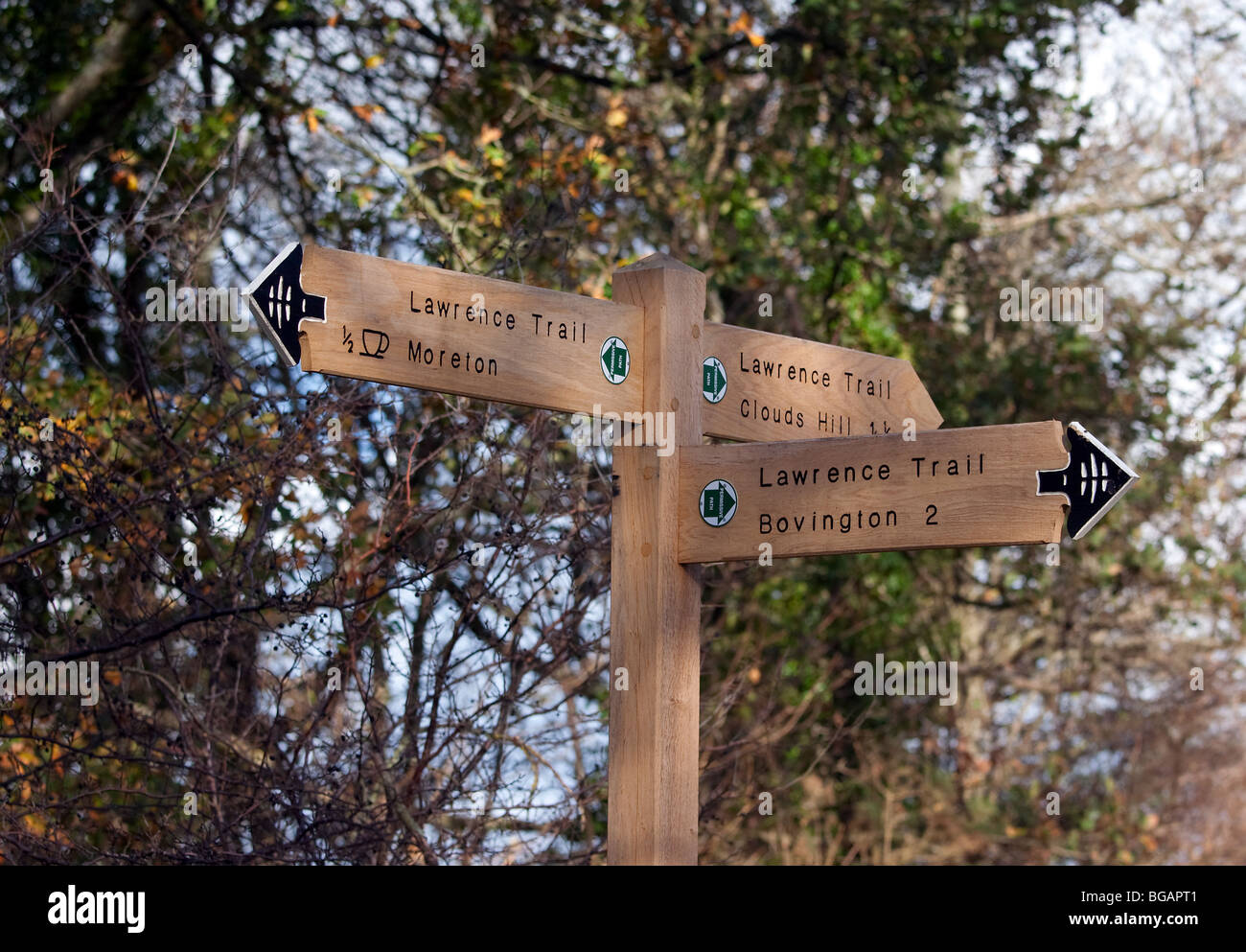 Signpost on the Lawrence Trail, a footpath linking Moreton Bovington ...