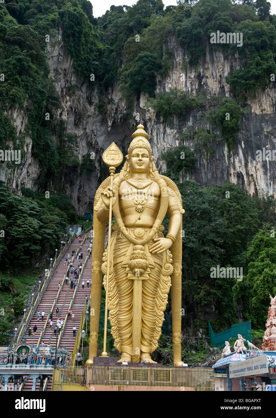 Mammoth golden statue of Hindu God Murugan at the entrance of sacred ...