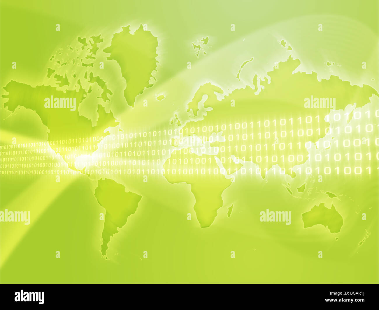 Digital data transfer, over world map illustration Stock Photo - Alamy