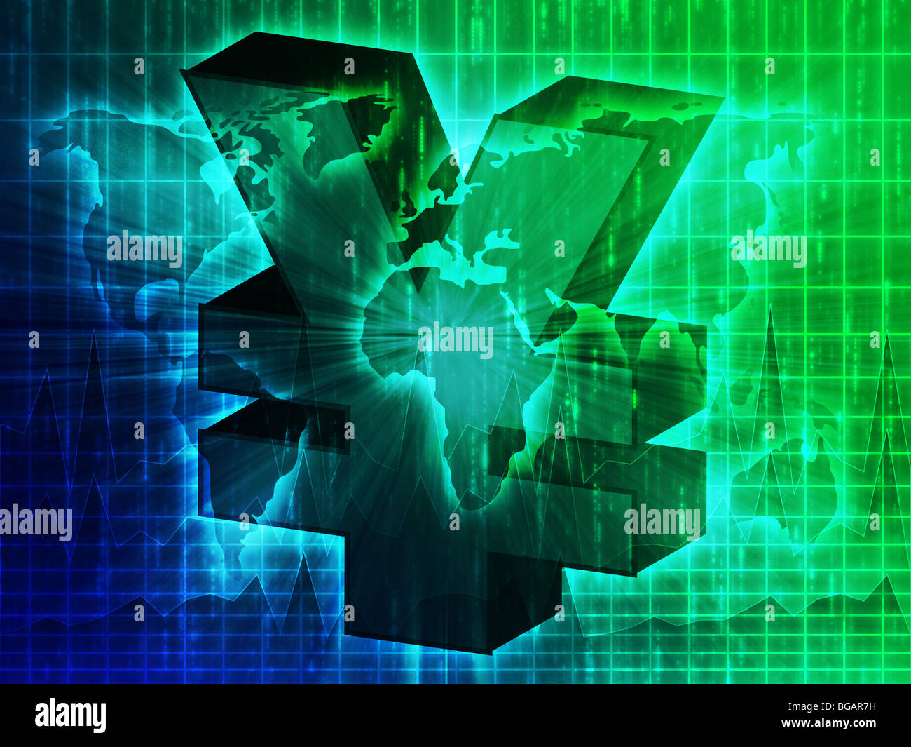 Japanese yen currency symbol over world map Stock Photo - Alamy