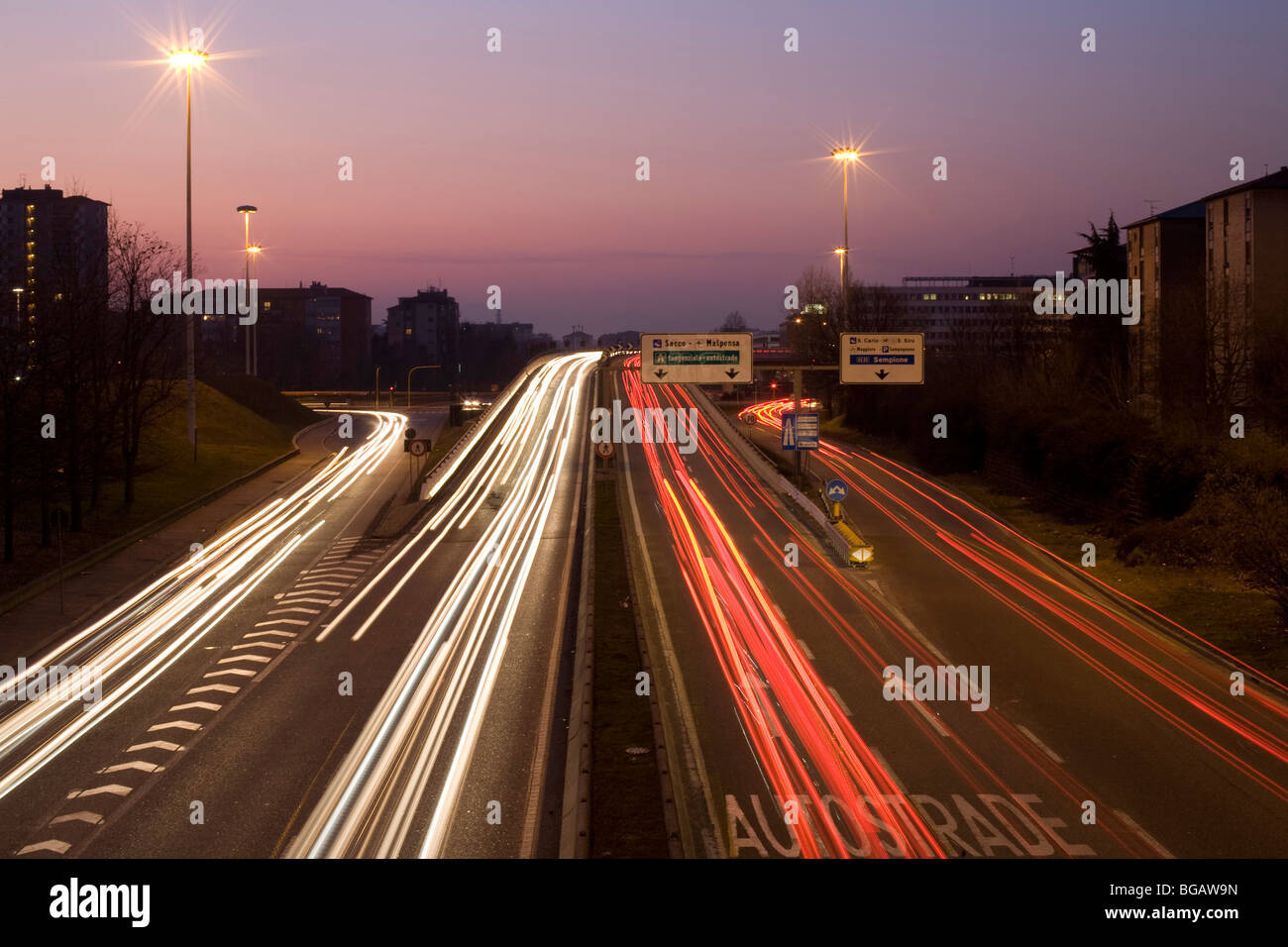 Streaks of car lights on Highway, Milan, Italy Stock Photo - Alamy