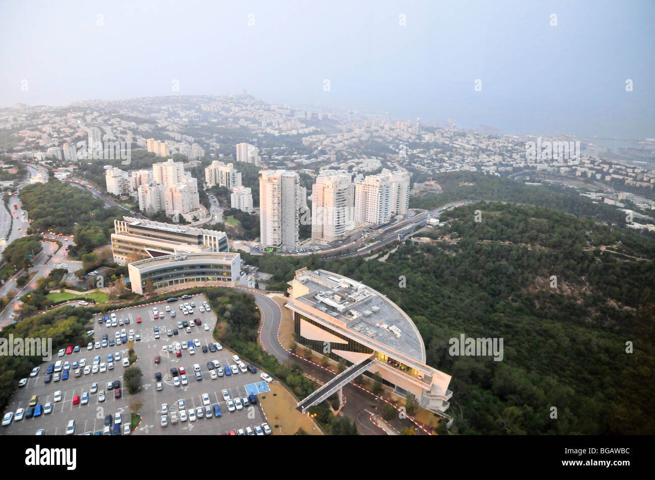 Israel, Haifa, Elevated view of the city on the top of the Carmel ...