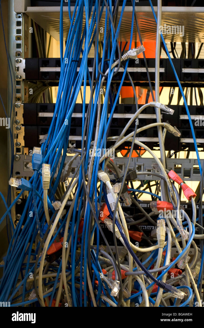Tangled Data Cables Stock Photo - Alamy