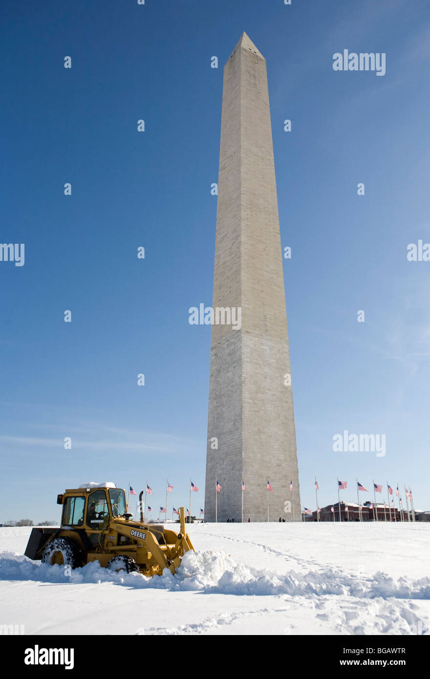A Washington DC snow scene of the Mall showing the Washington Monument ...