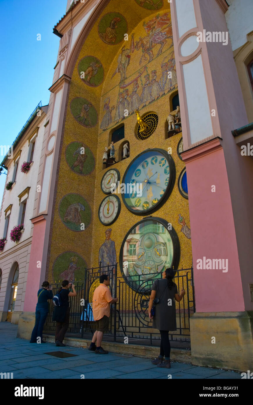 Orloj astronomical clock strikes at noon in Olomouc Czech Republic ...