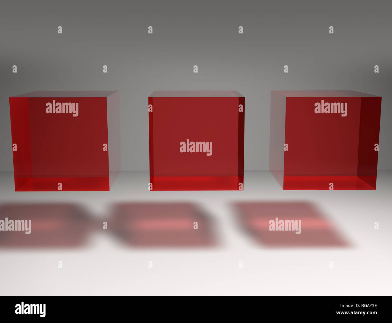Three glass cubes soaring in air. Abstract show-windows Stock Photo - Alamy