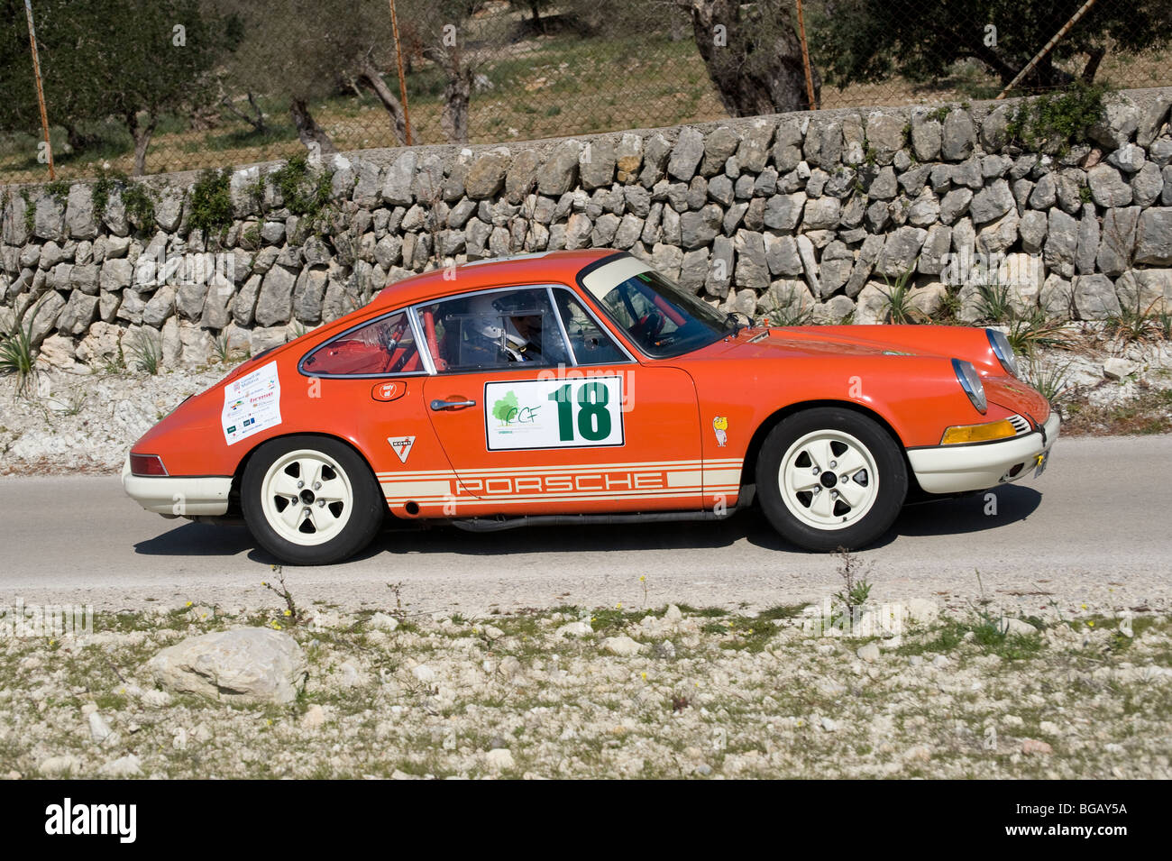 Red 1972 Porsche 911T sports car taking part in a rally in Spain Stock ...