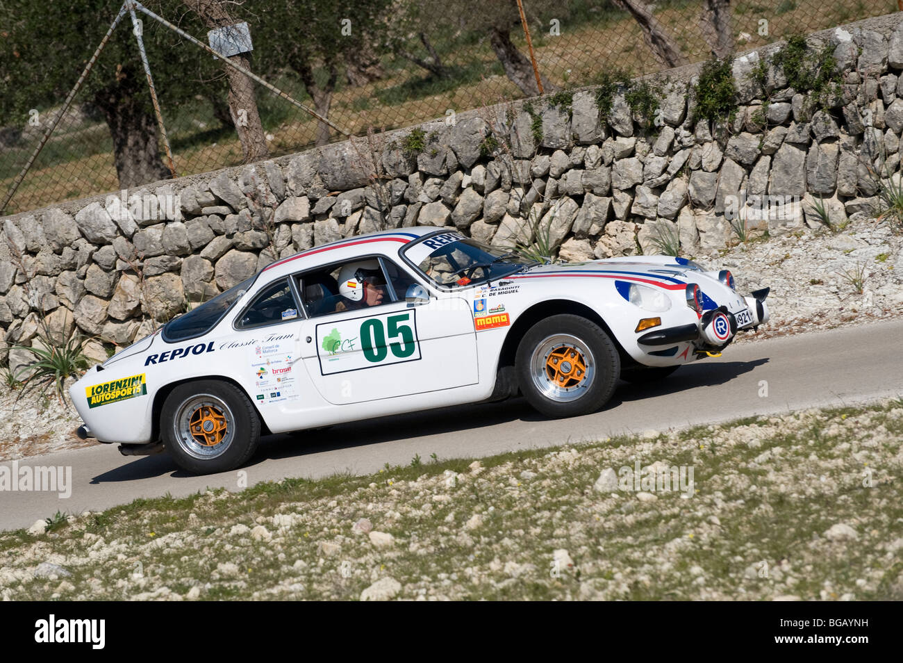 White 1969 Renault Alpine A110 Berlinette car racing in a rally in ...