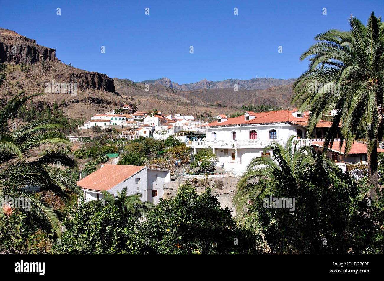 View of village, Fataga, San Bartolome de Tirajana Municipality, Gran Canaria, Canary Islands ...