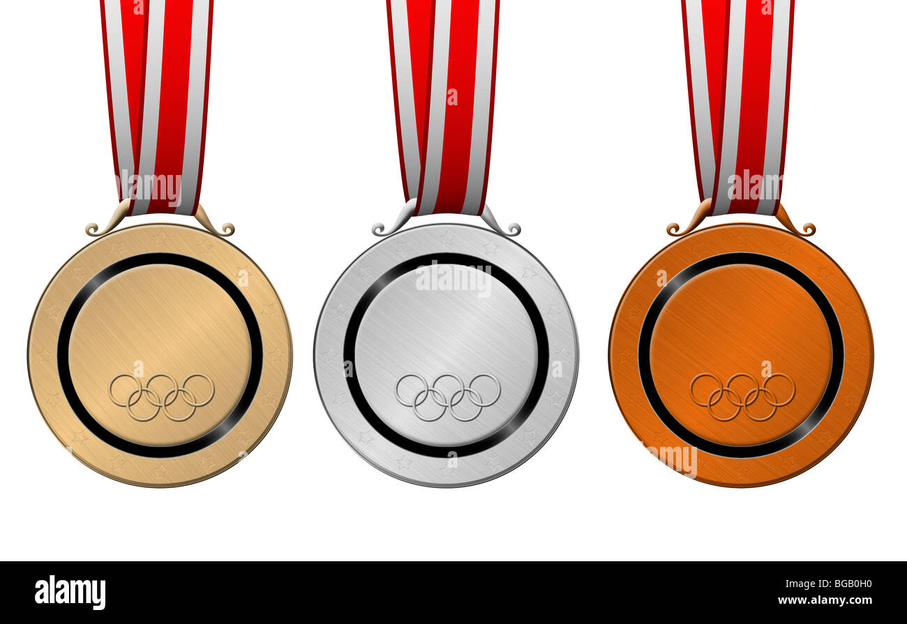 Medals. A set of a gold, silver, bronze medal with Olympic symbolics ...