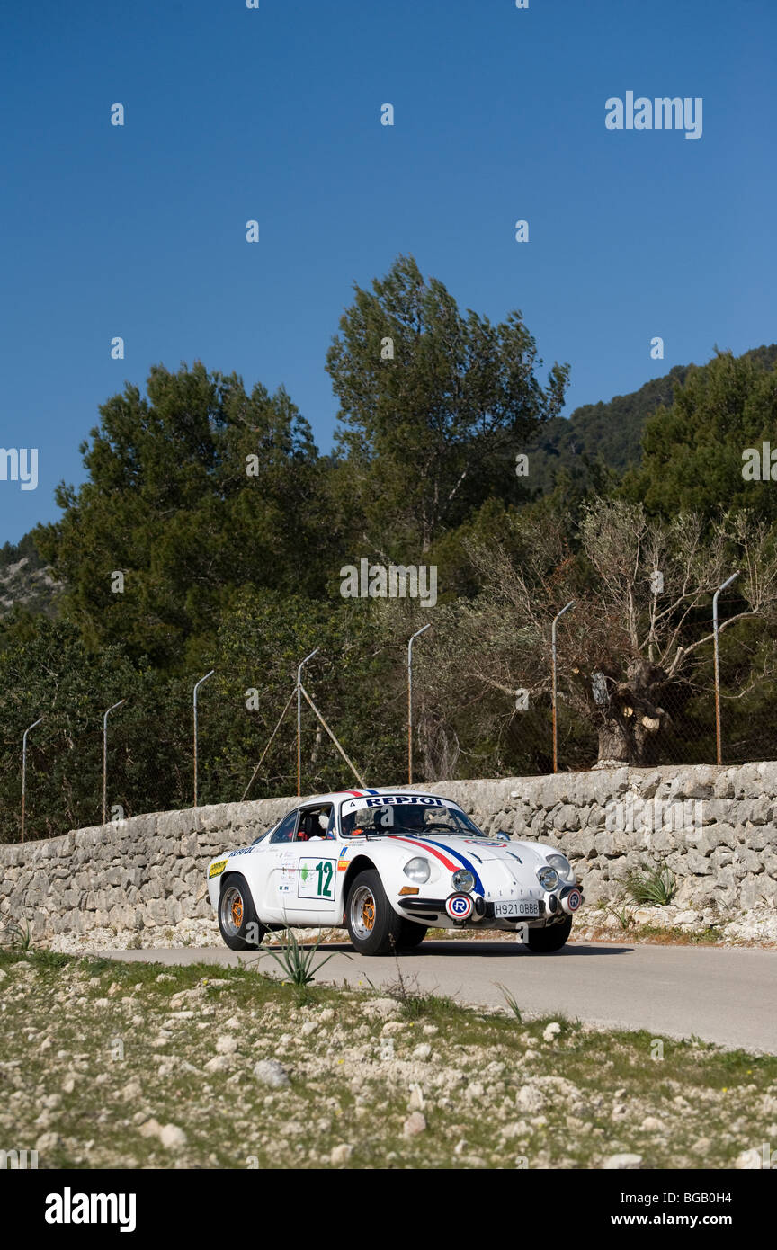 White 1970 Renault Alpine A110 Berlinette car taking part in a rally in ...