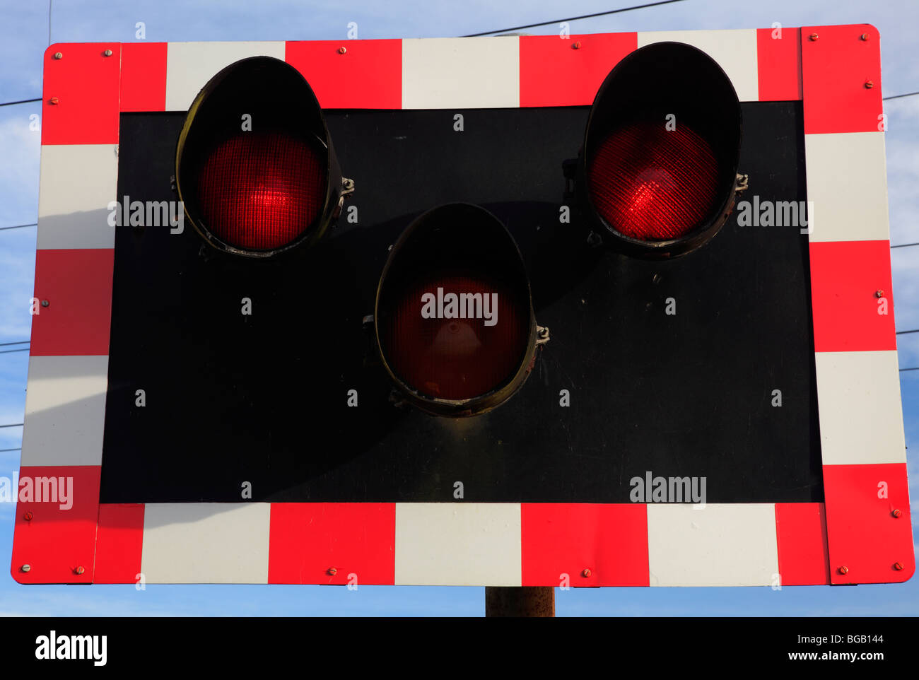 Railway Red Warning Signal Lights on Level Crossing East Coast Main ...