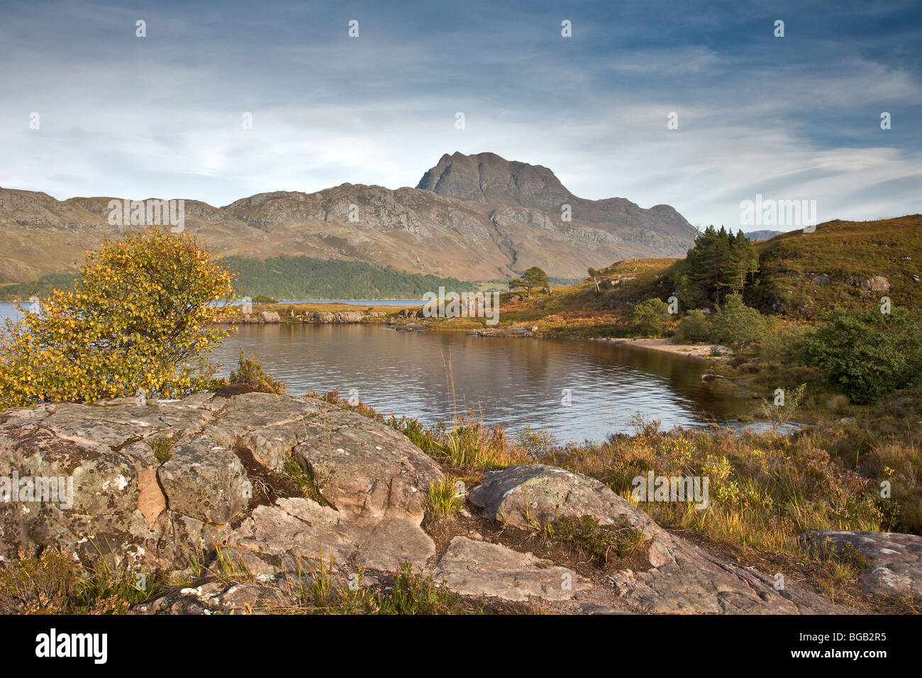 Slioch across Loch Maree in the Northwest Highlands of Scotland Stock ...