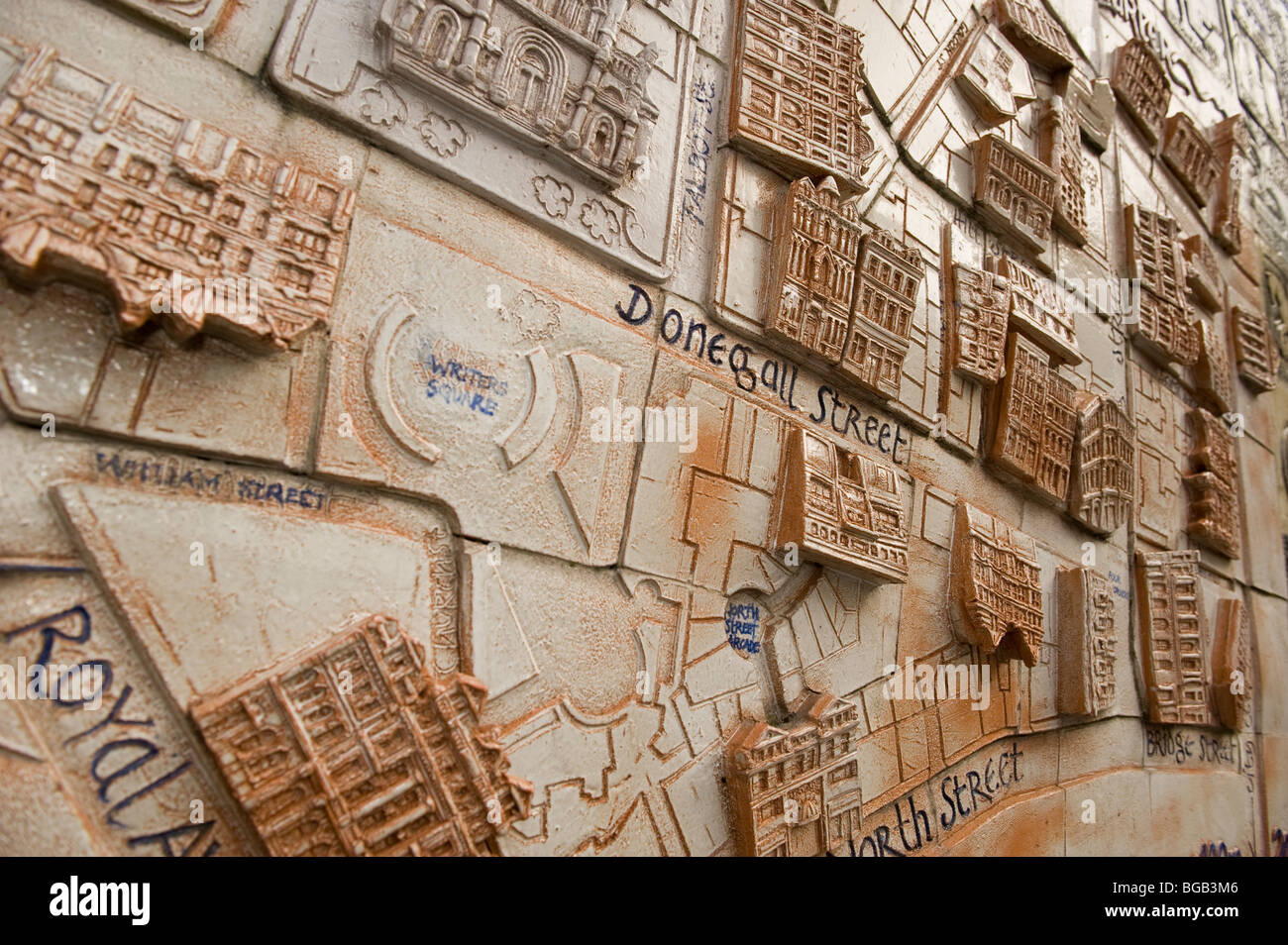 Belfast city map made from clay and mounting on a wall in the tourist ...