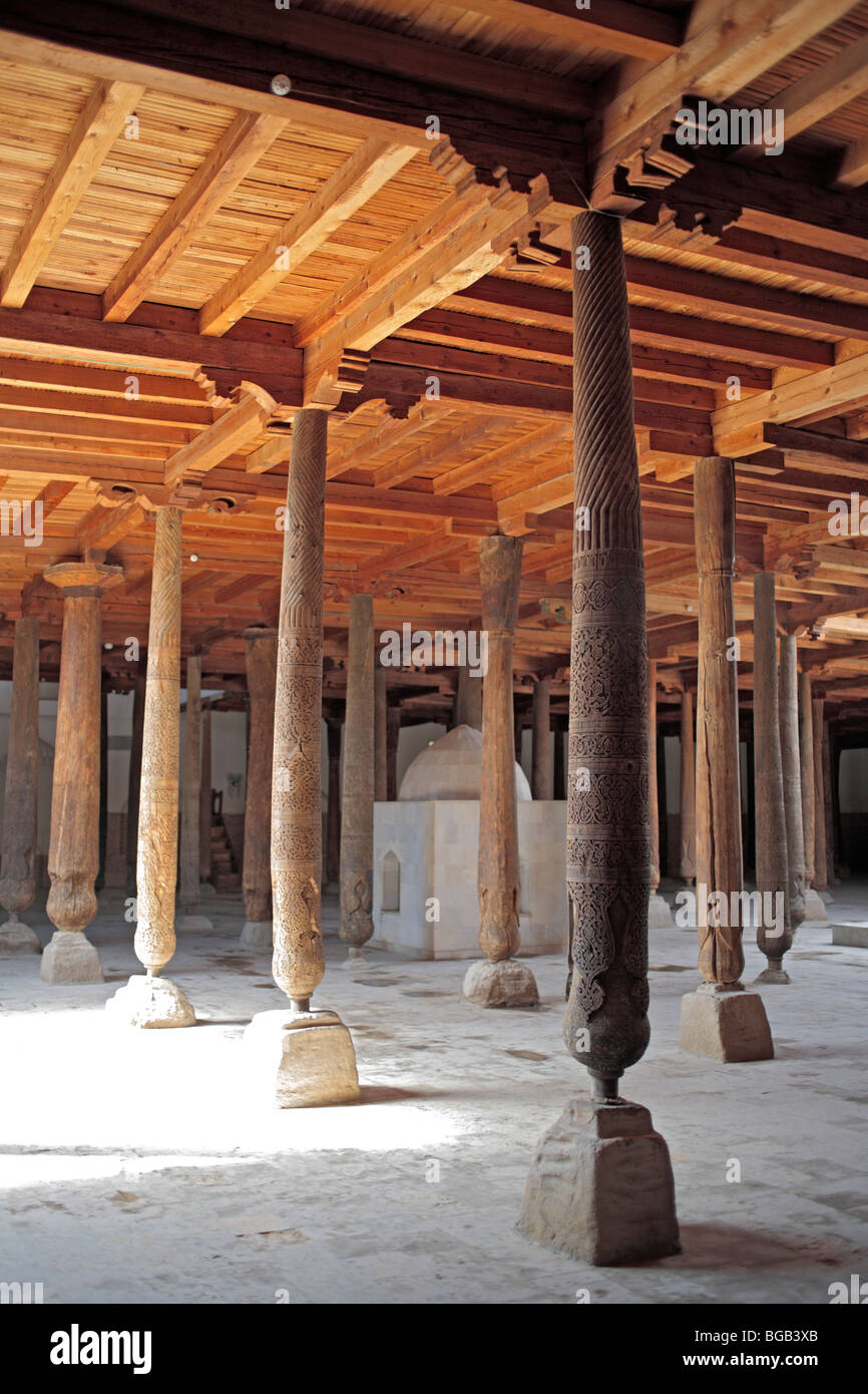 Wooden columns inside of the Juma mosque, Khiva, Uzbekistan Stock Photo ...
