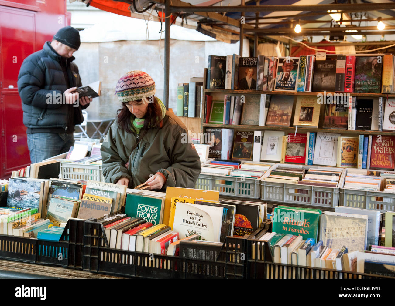 Customers at a second hand book stall, Cambridge market, Market Square ...