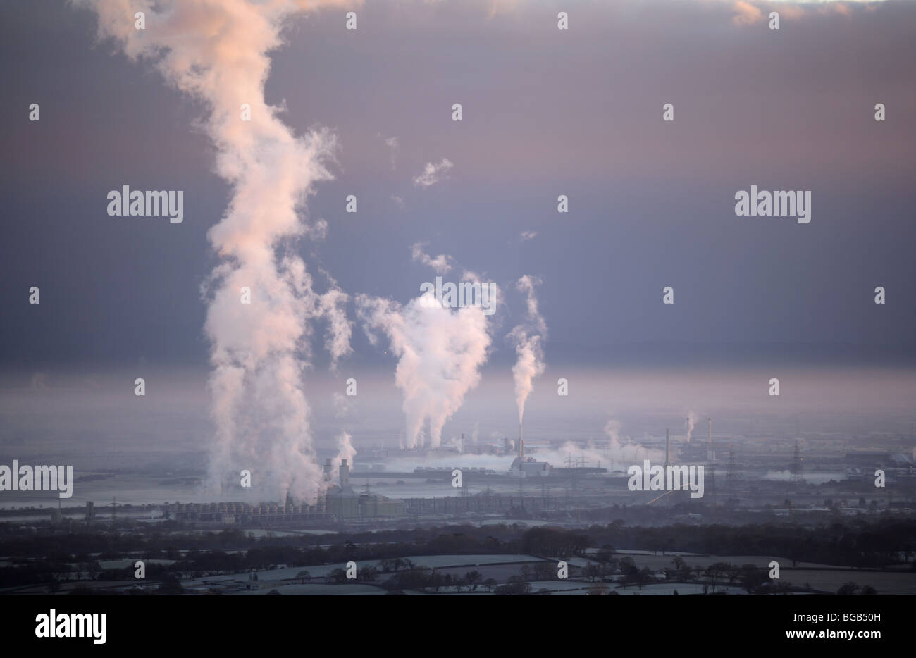 Steam rising form Deeside power station and Shotton Steelworks taken ...