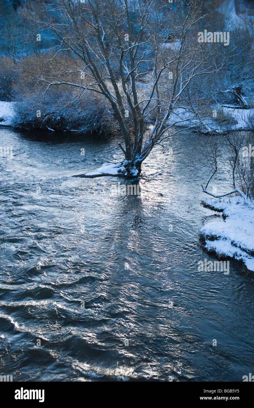 December snow scene Kelso Scottish Borders UK - the Tweed Stock Photo ...