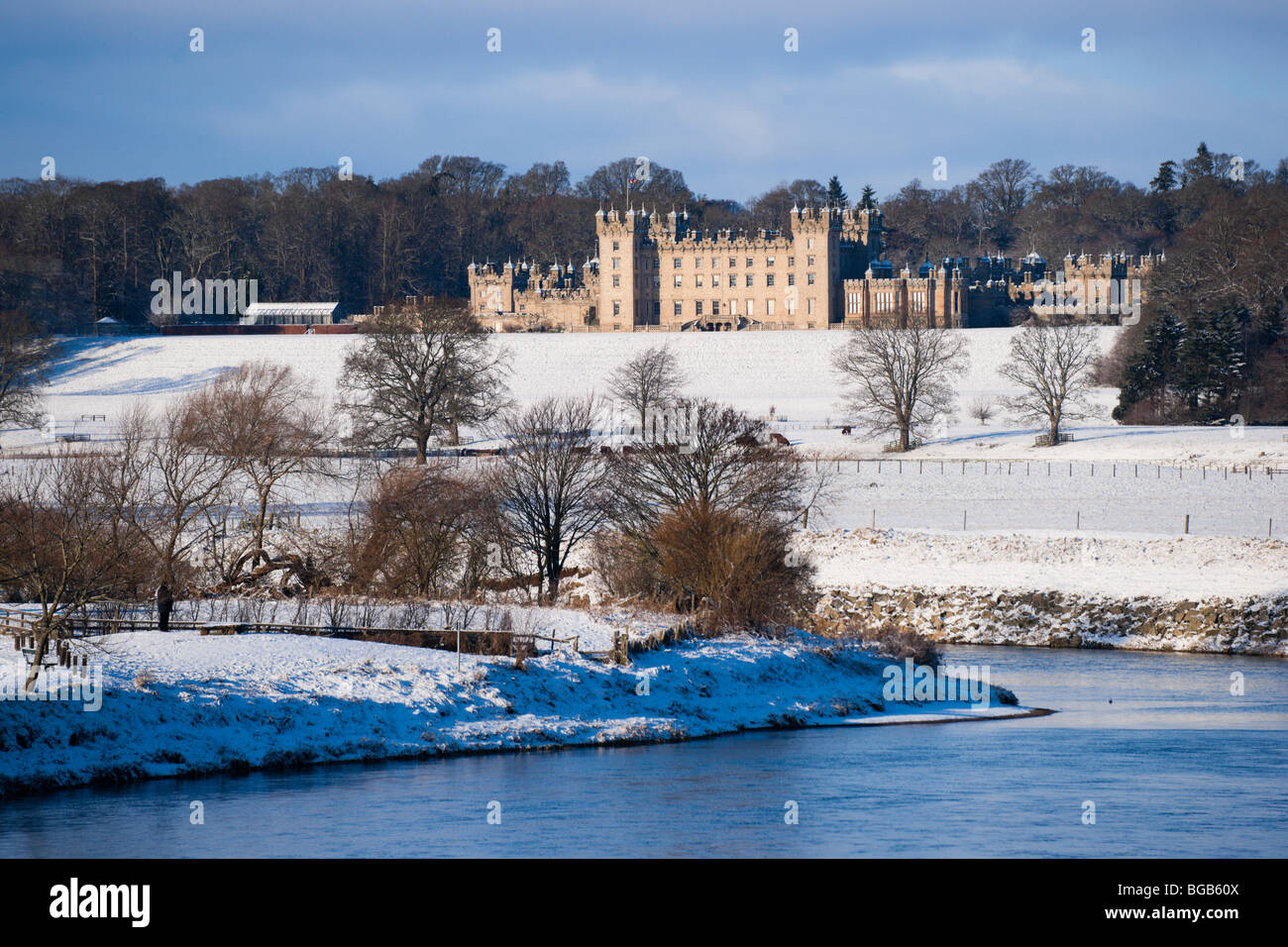December snow scene Kelso Scottish Borders UK - Floors Castle seat of ...