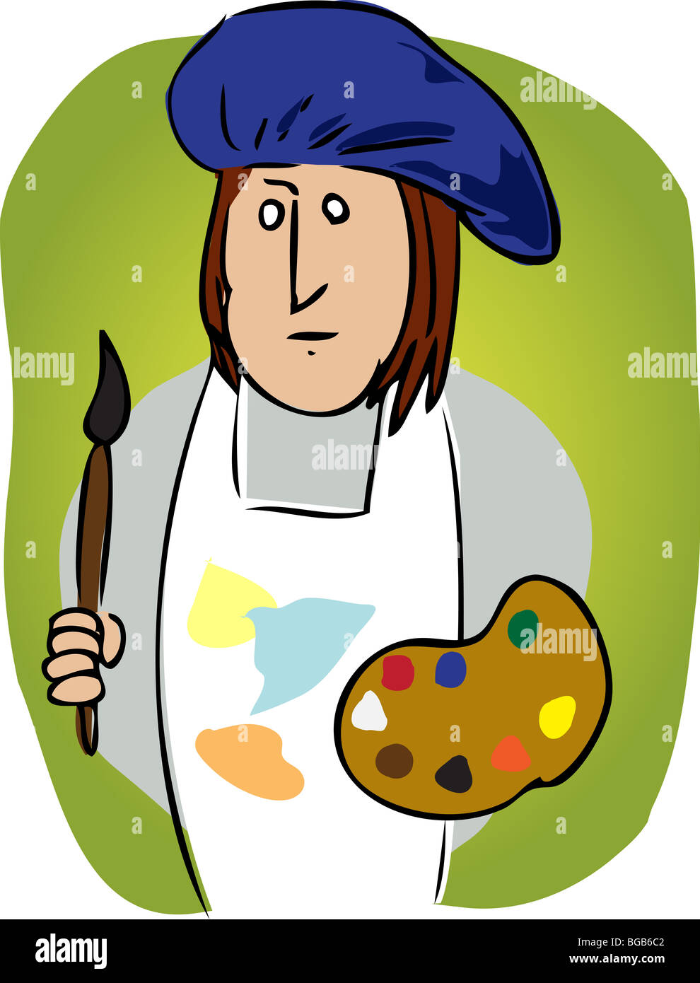 Cartoon illustration of an artist wearing a smock Stock Photo - Alamy