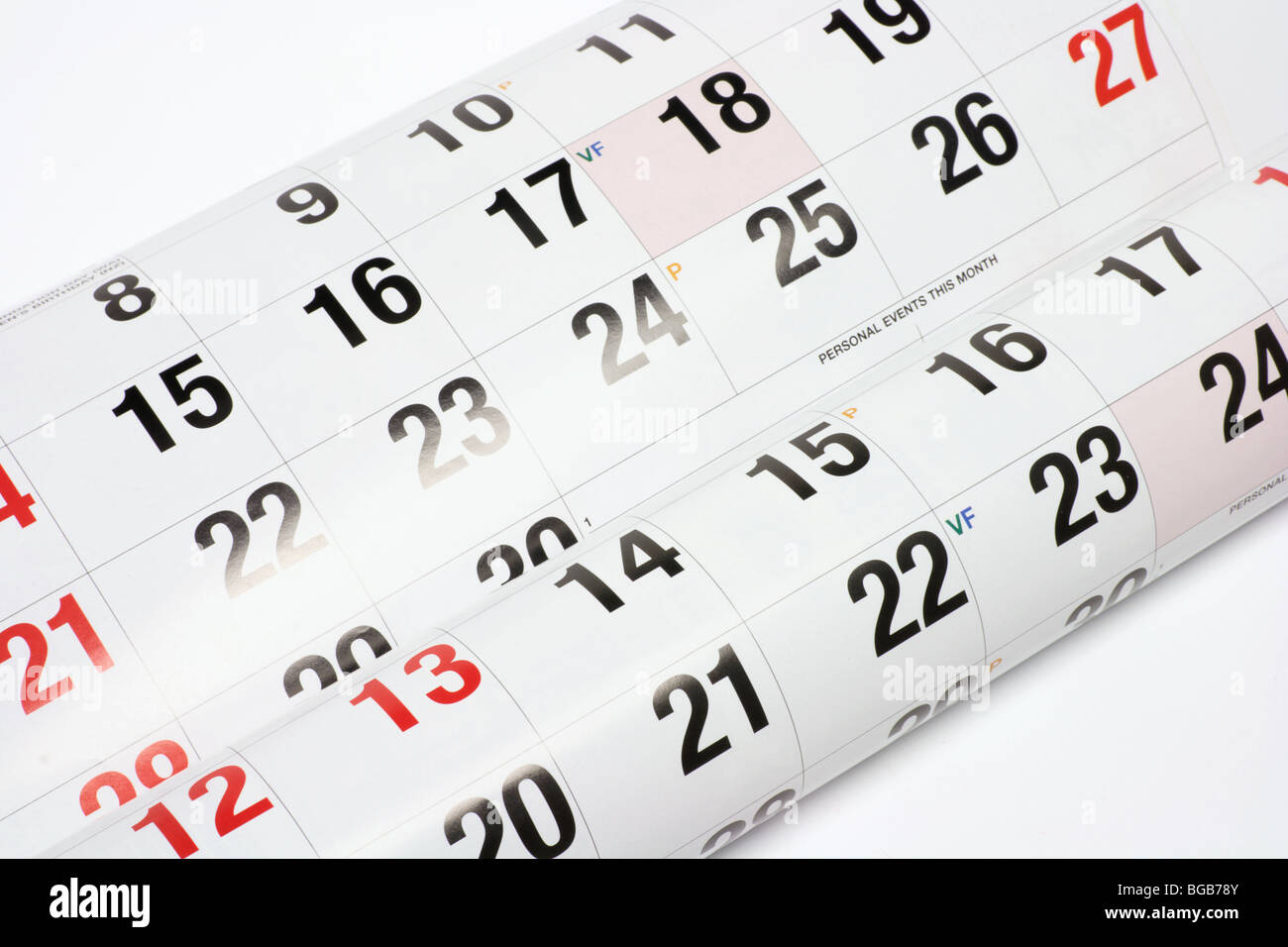 Rolled Up Calendar Pages Stock Photo - Alamy
