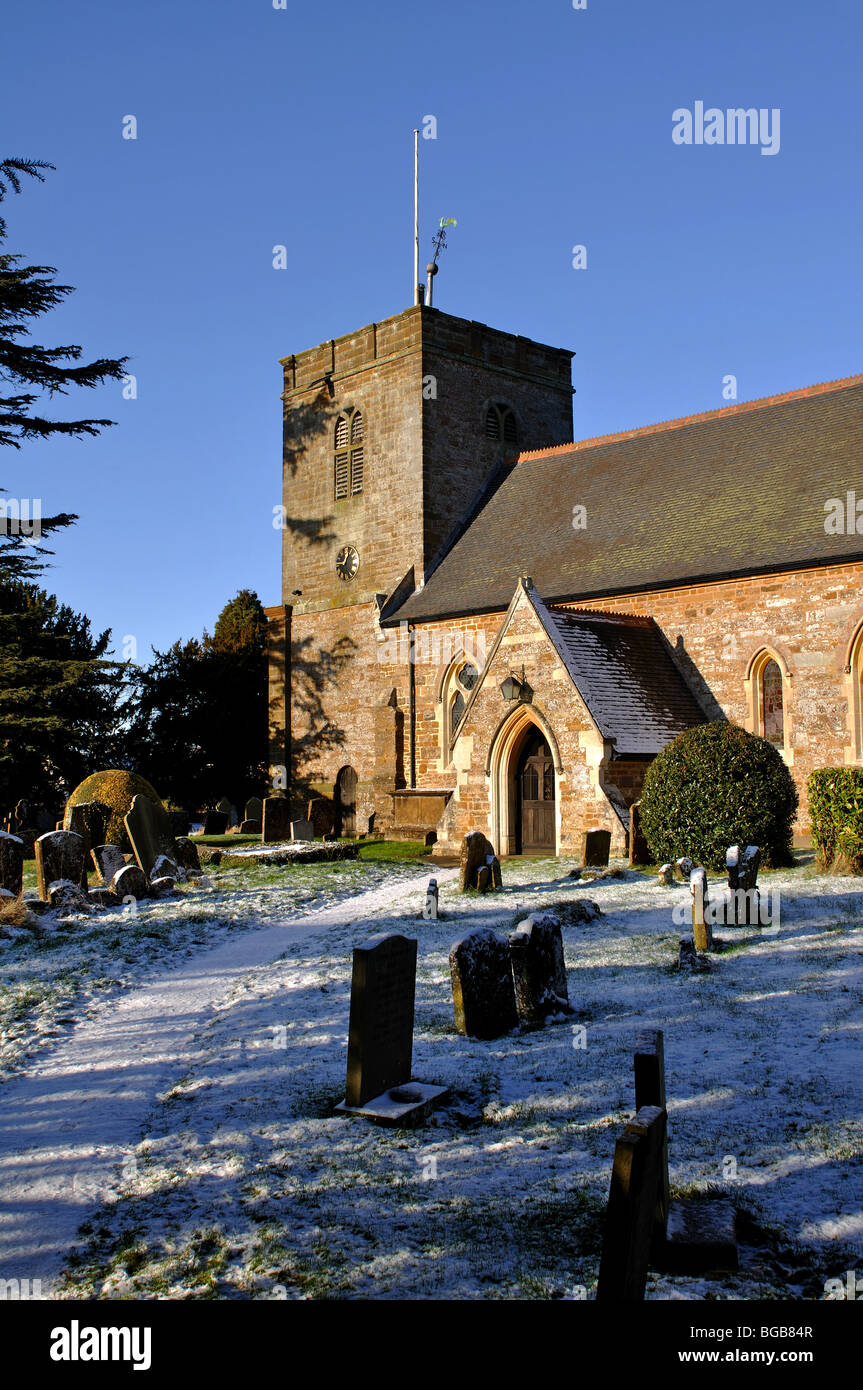 St. Leonard`s Church in winter, Priors Marston, Warwickshire, England ...