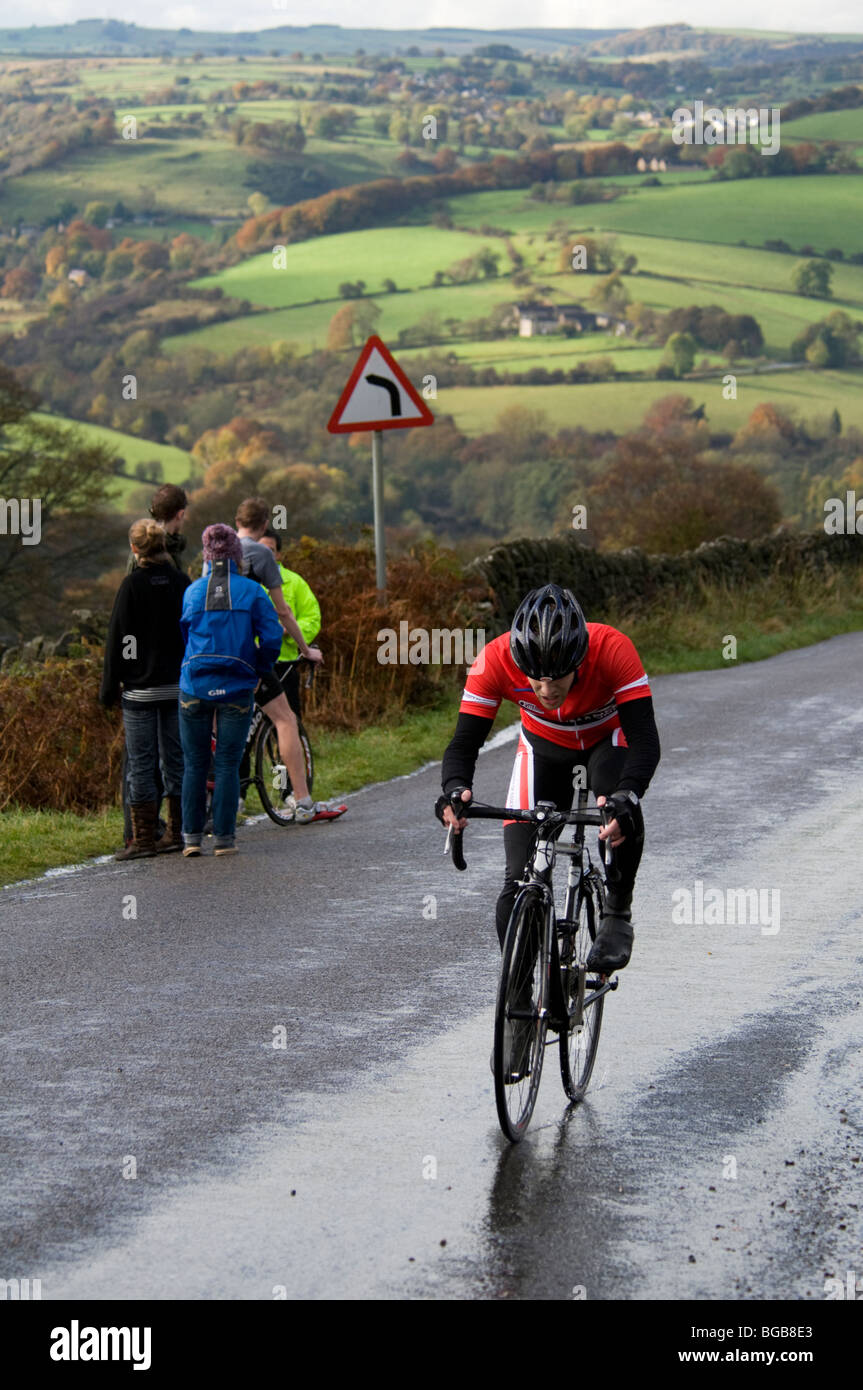 Endurance bicycle racing on Curbar Gap in the Peak District National ...