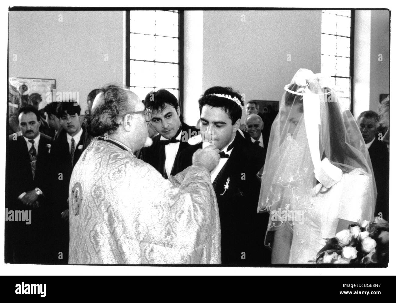 Religion Christian Traditional Greek Wedding. Priest Offering Groom ...