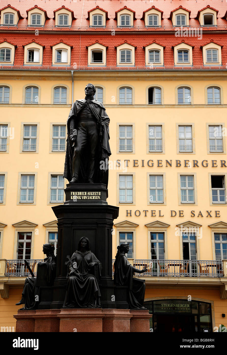Germany, Saxony, Dresden, Nuemarkt, Statue of King Friedrich August II ...
