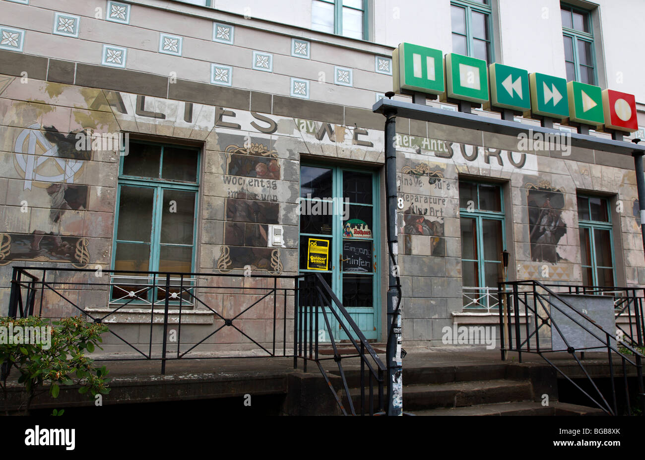 Germany, Saxony, Dresden, Exterior of run down cafe bar in Antonstrasse ...