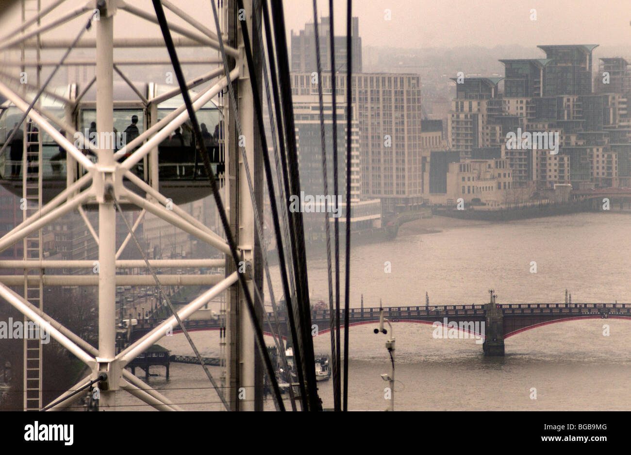 Photograph of London Eye winter cold river thames viewing grey Stock ...