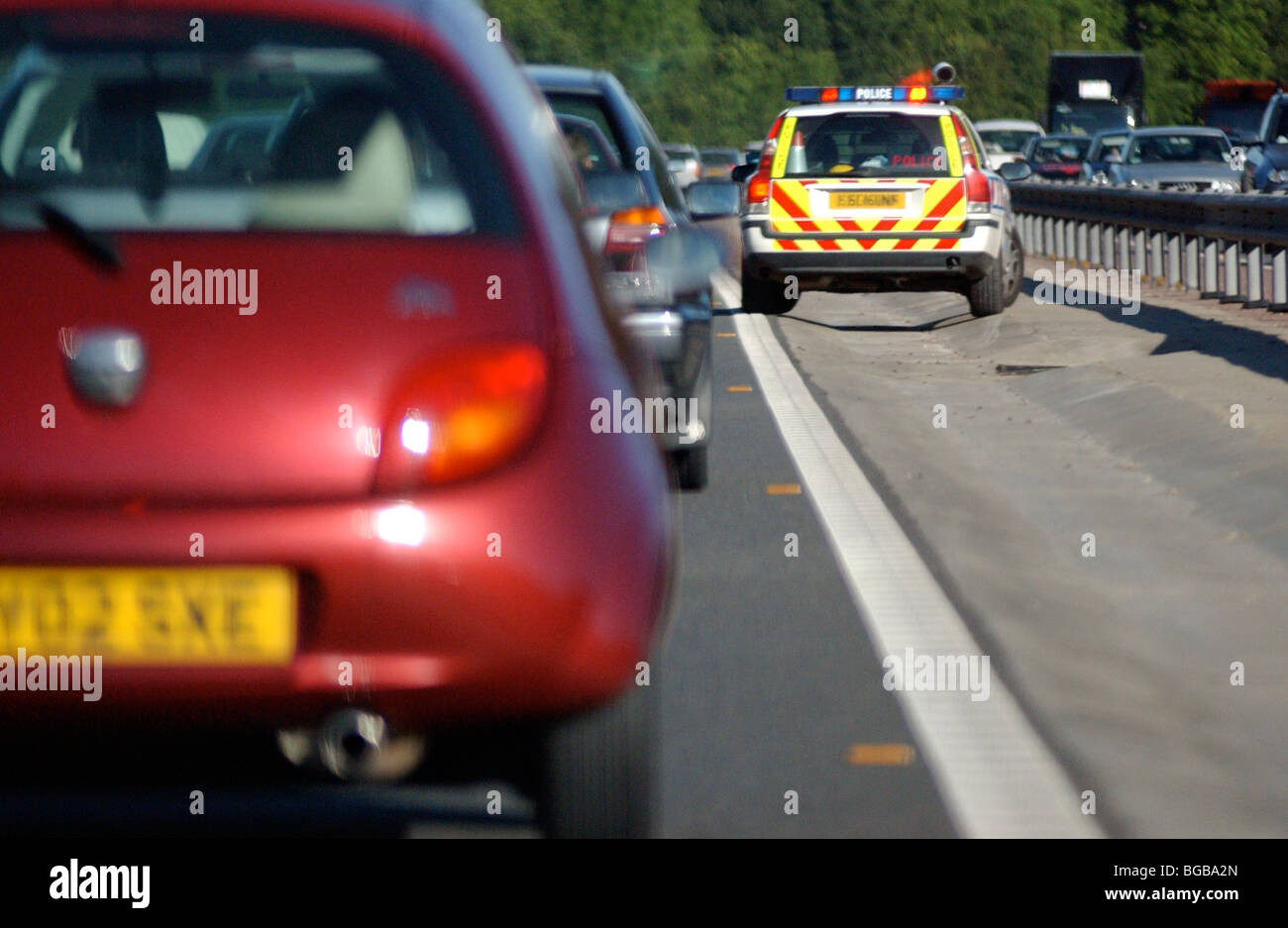 Royalty free photograph of police car m25 congestion hazard crash ...