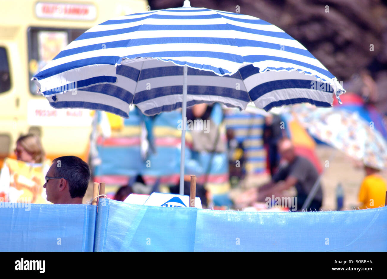 Royalty free photograph of beach shade umbrella British summer holiday ...